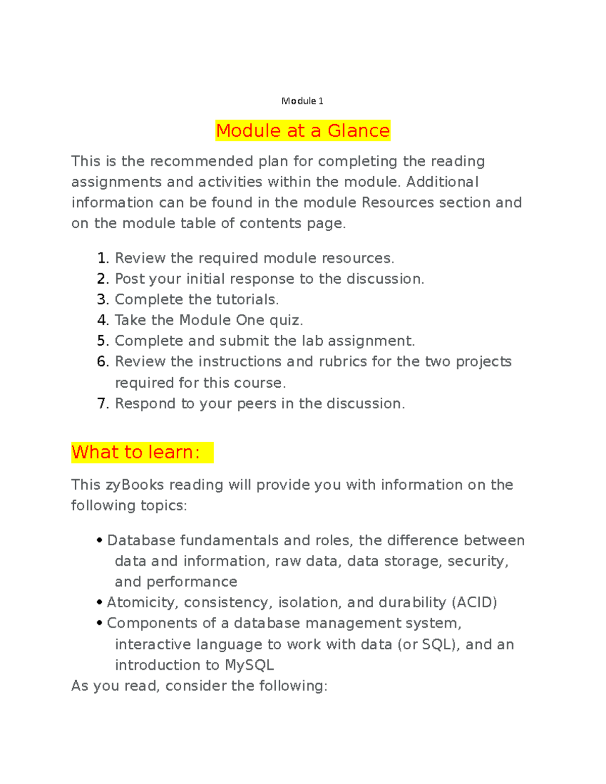 Module 1: Database Fundamentals and CRUD Operations - Studocu