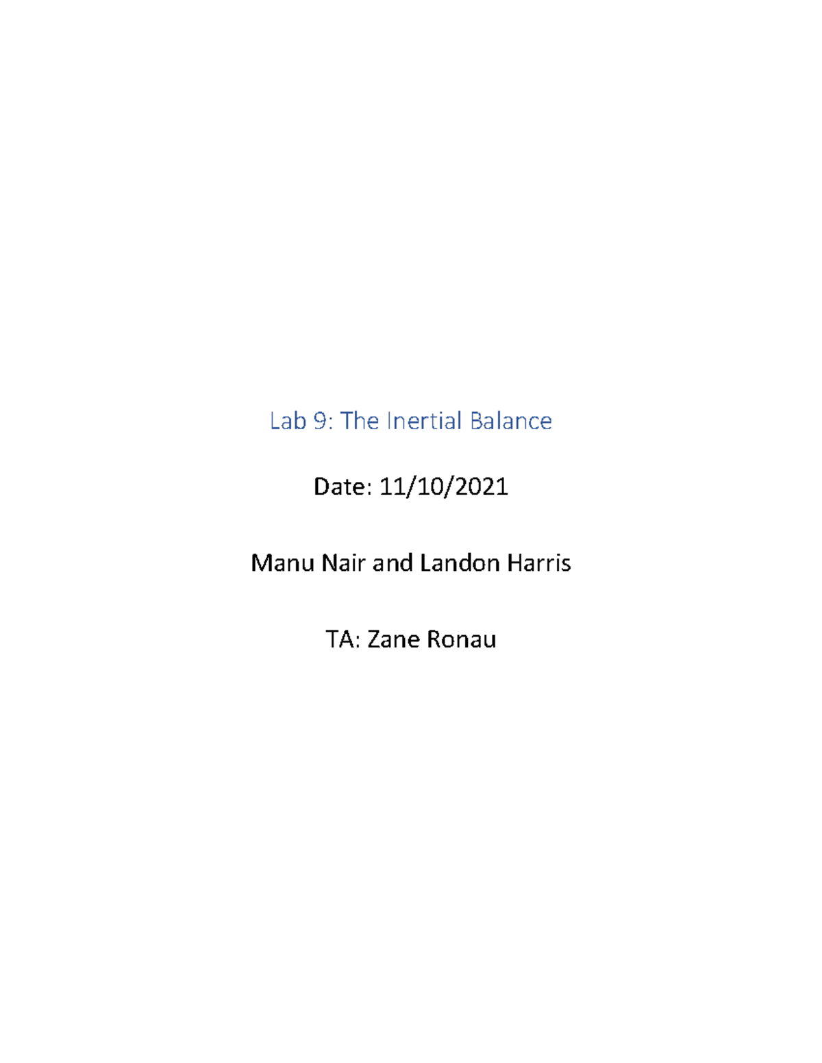 The Inertial Balance - Lab report - BIOL 331 - UofL - Studocu