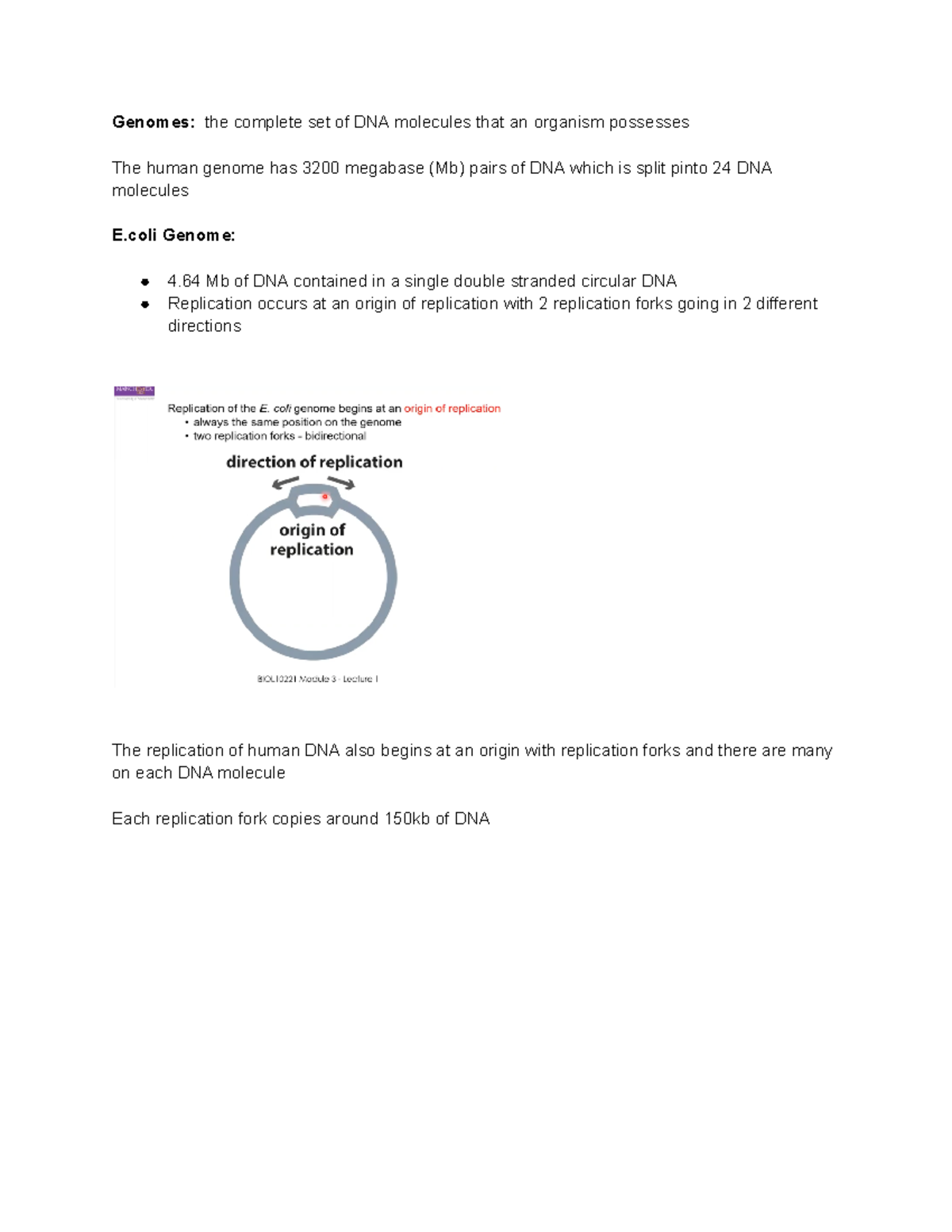 Module 3 - genomes - molecular bio notes - Genomes: the complete set of ...