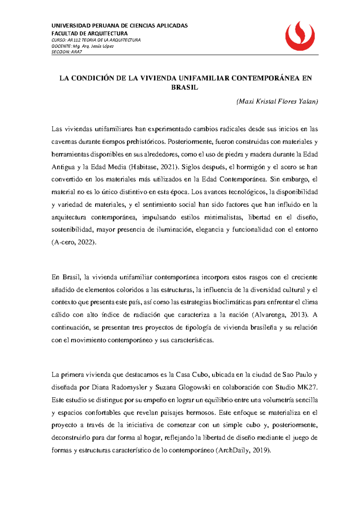 AR11 2 TA3 ARA7 Flores Maxi - FACULTAD DE ARQUITECTURA CURSO: AR112 ...