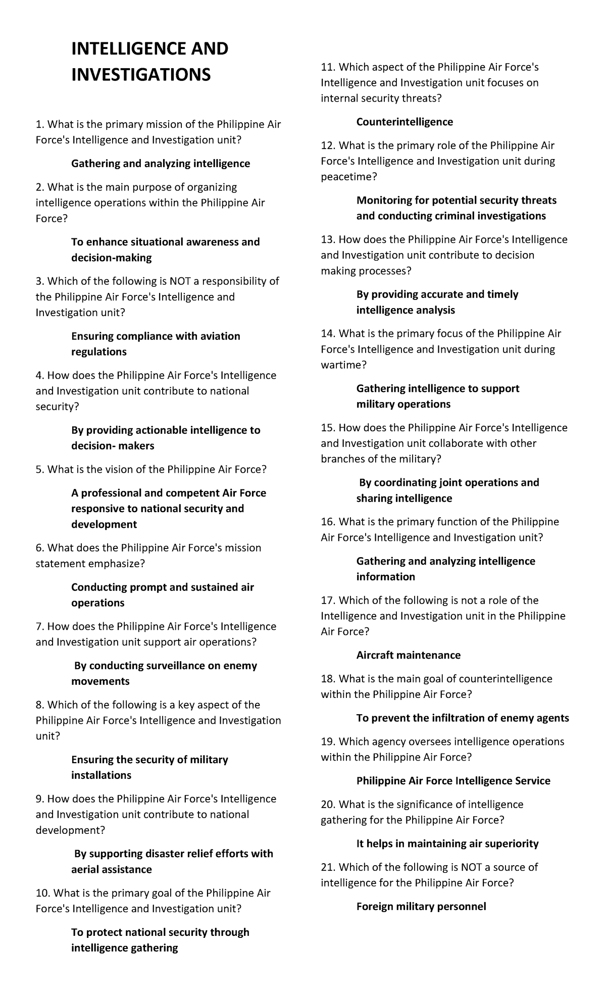 Intelligence AND Investigations - INTELLIGENCE AND INVESTIGATIONS What ...