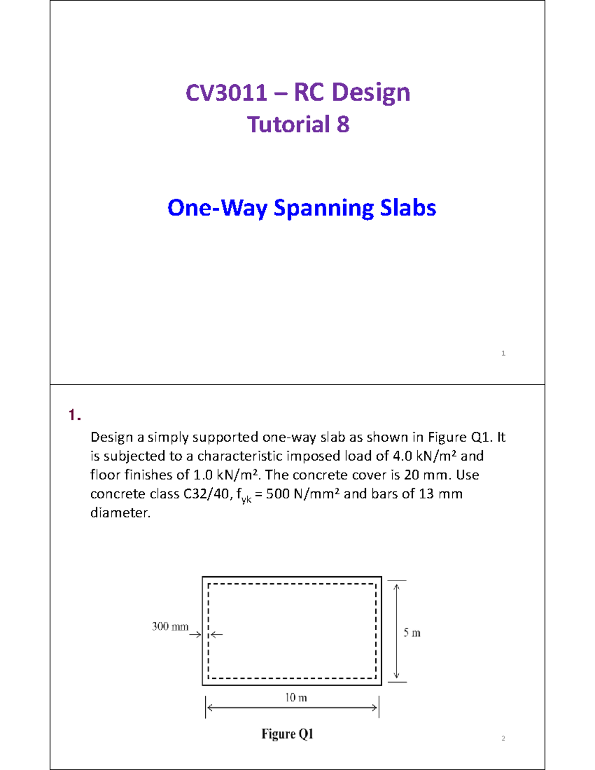 CV3011 Tutorial 08 - CV3011 ñ RC Design Tutorial 8 One‐Way Spanning ...