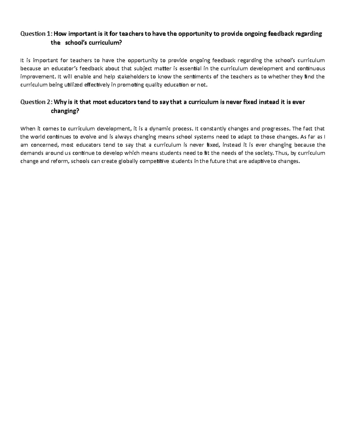 Feedback ED 17 #1 - FOR EDUCATION STUDENTS IN THE NEW CURRICULUM - K TO ...