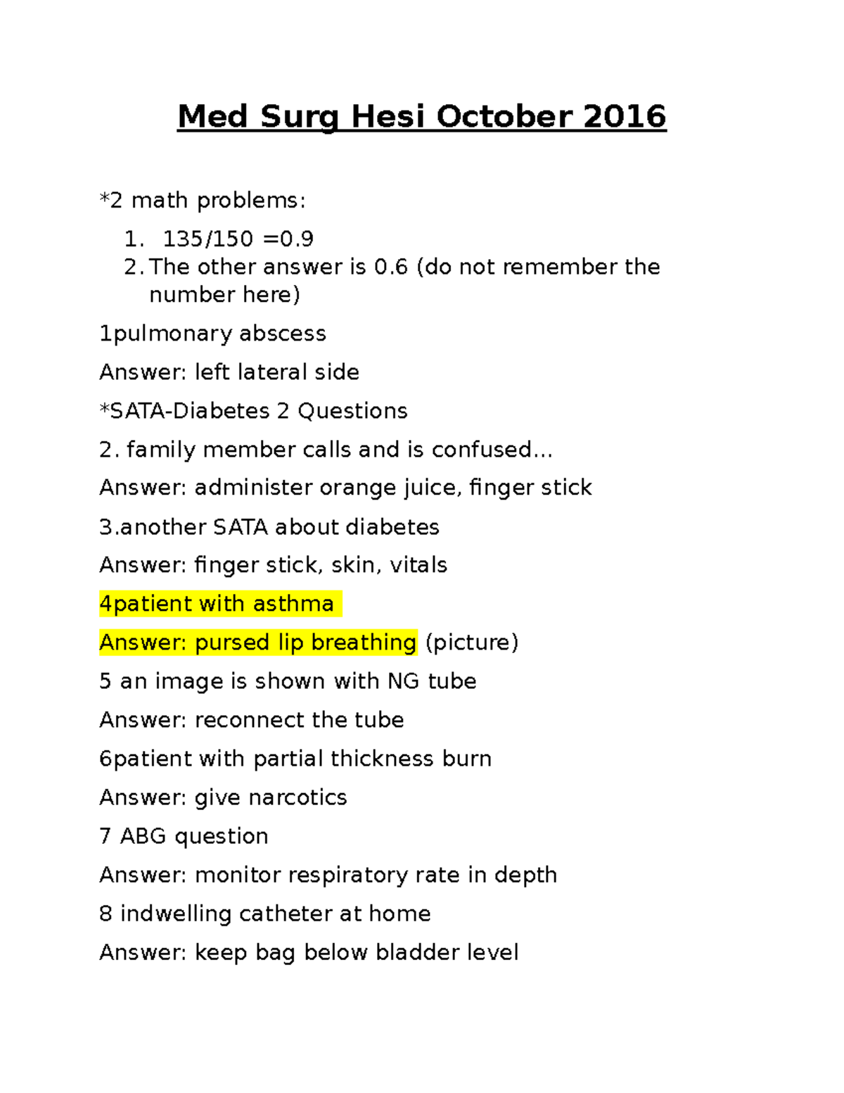 HESI MED SURG 25 Question Answer Study Guide - Med Surg Hesi October ...