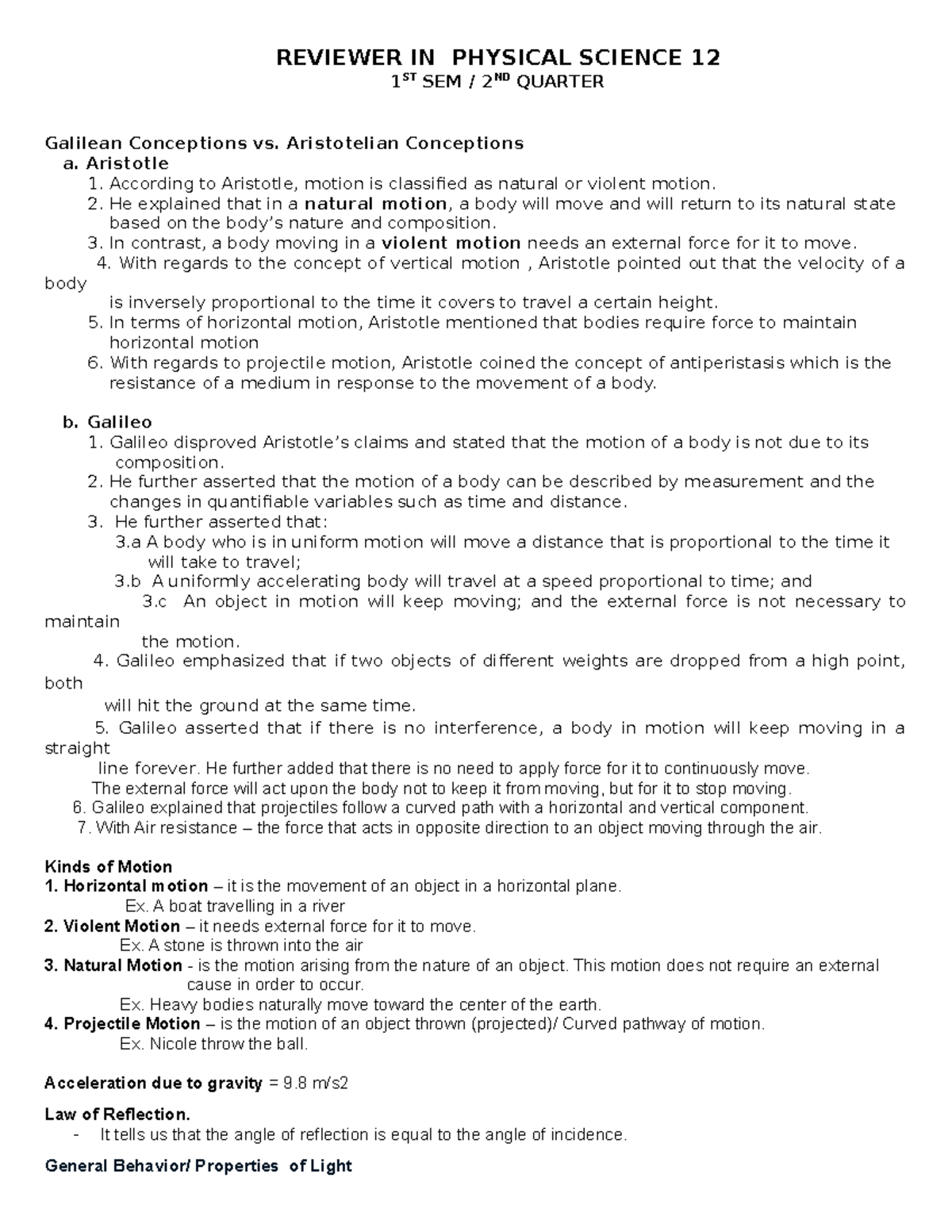 Reviewer IN Physical Science 12 - REVIEWER IN PHYSICAL SCIENCE 12 1 ST ...