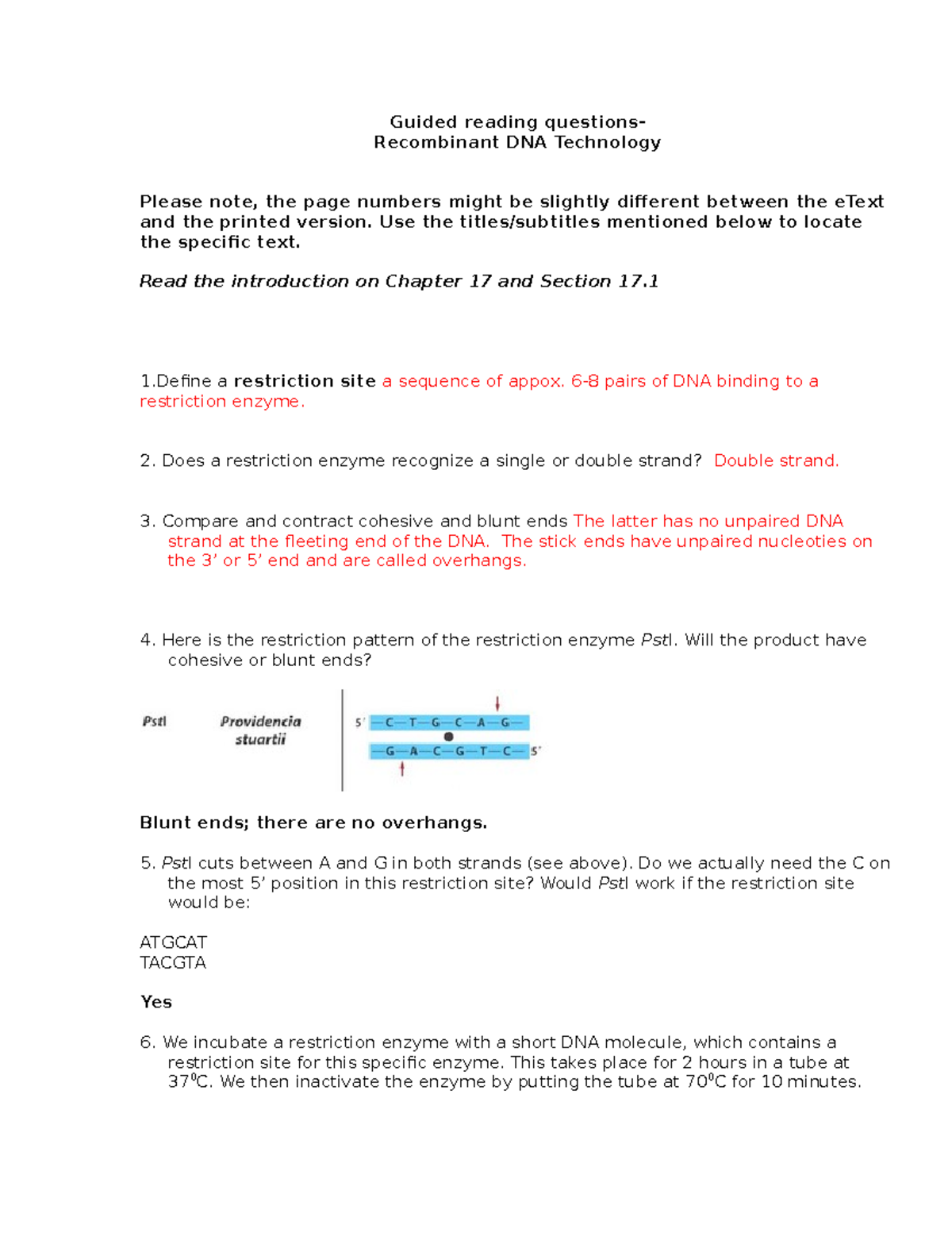 26- GRQ Recombinant DNA Technology - Guided reading questions ...