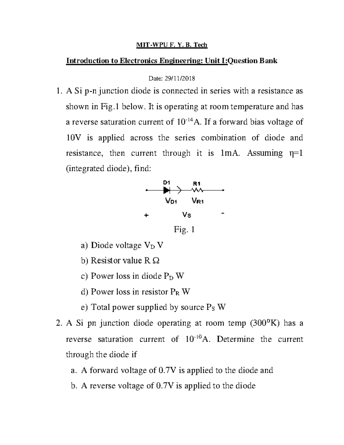 QB UNIT 1 - Question Bank - MIT-WPU F. Y. B. Tech Introduction to ...