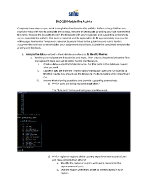 DAD 220 Module Five Major Activity - *DAD 220 Module Five Major ...