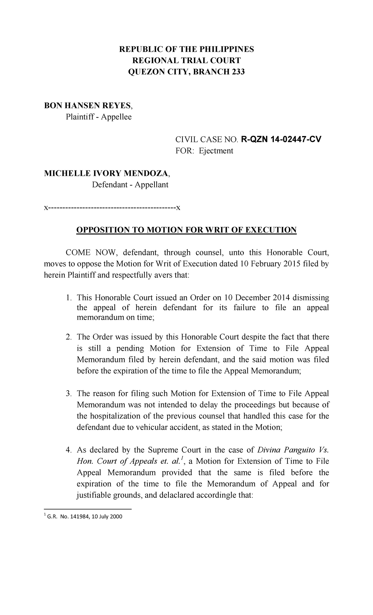 PILI, ROSS Benson - Opposition - REPUBLIC OF THE PHILIPPINES REGIONAL ...