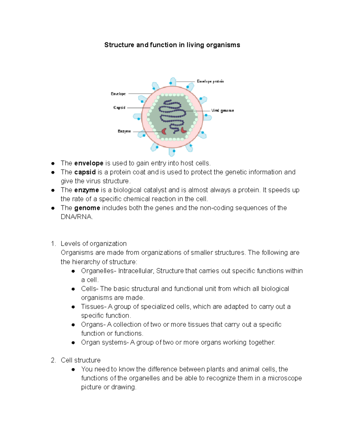 Biology-Structure and function in living organisms - Structure and ...