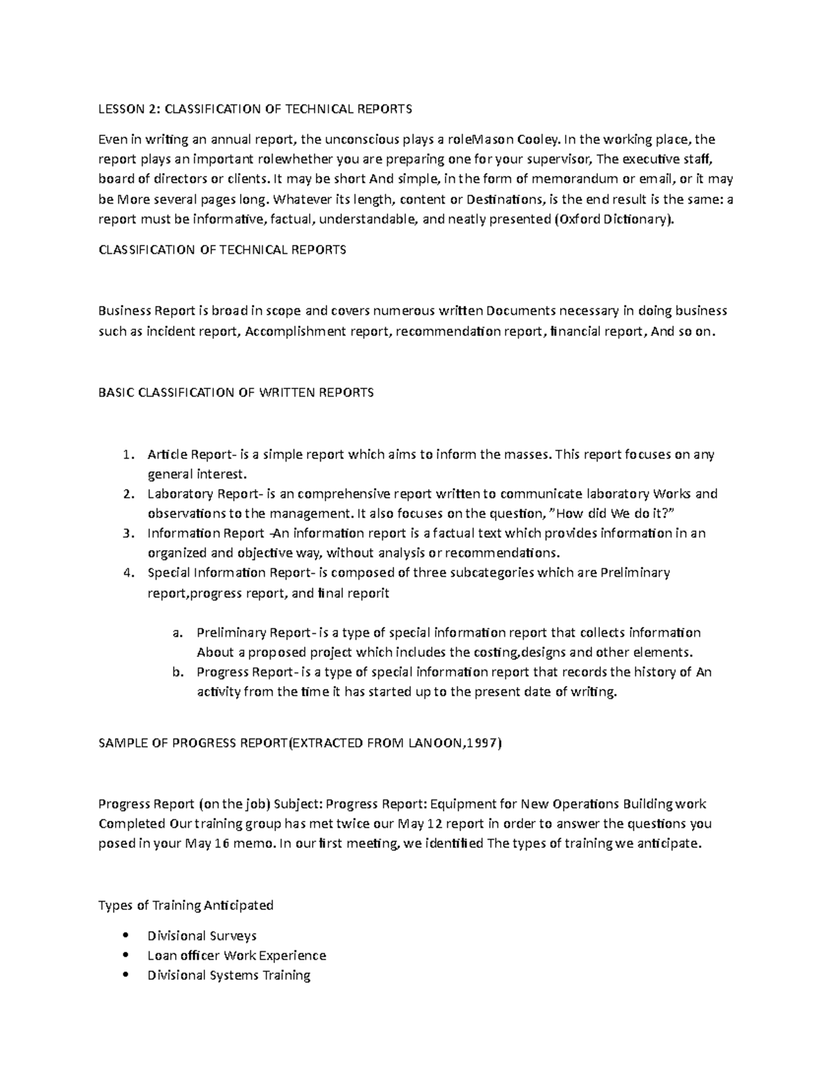 Classification OF Technical Reports - LESSON 2: CLASSIFICATION OF ...