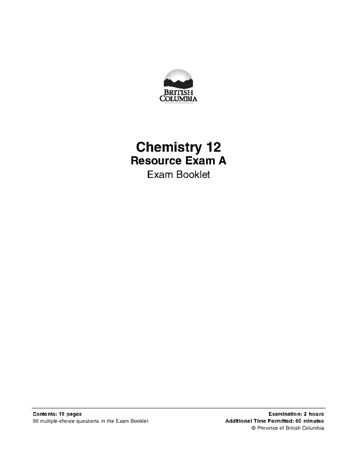 Sample final and key for Introductory chem - Contents: 19 pages ...