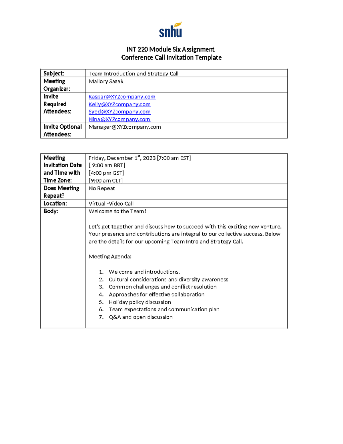 6-1 Assignment International Team Conference Call Invitation - INT 220 ...