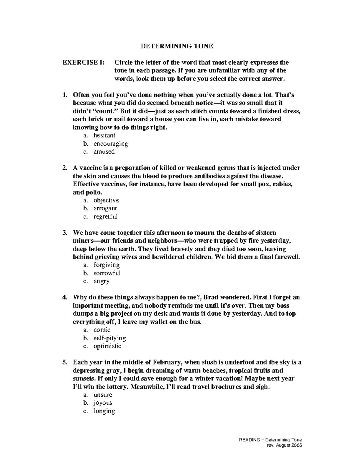 Determining tone - Notes - READING – Determining Tone rev. August 2005 ...