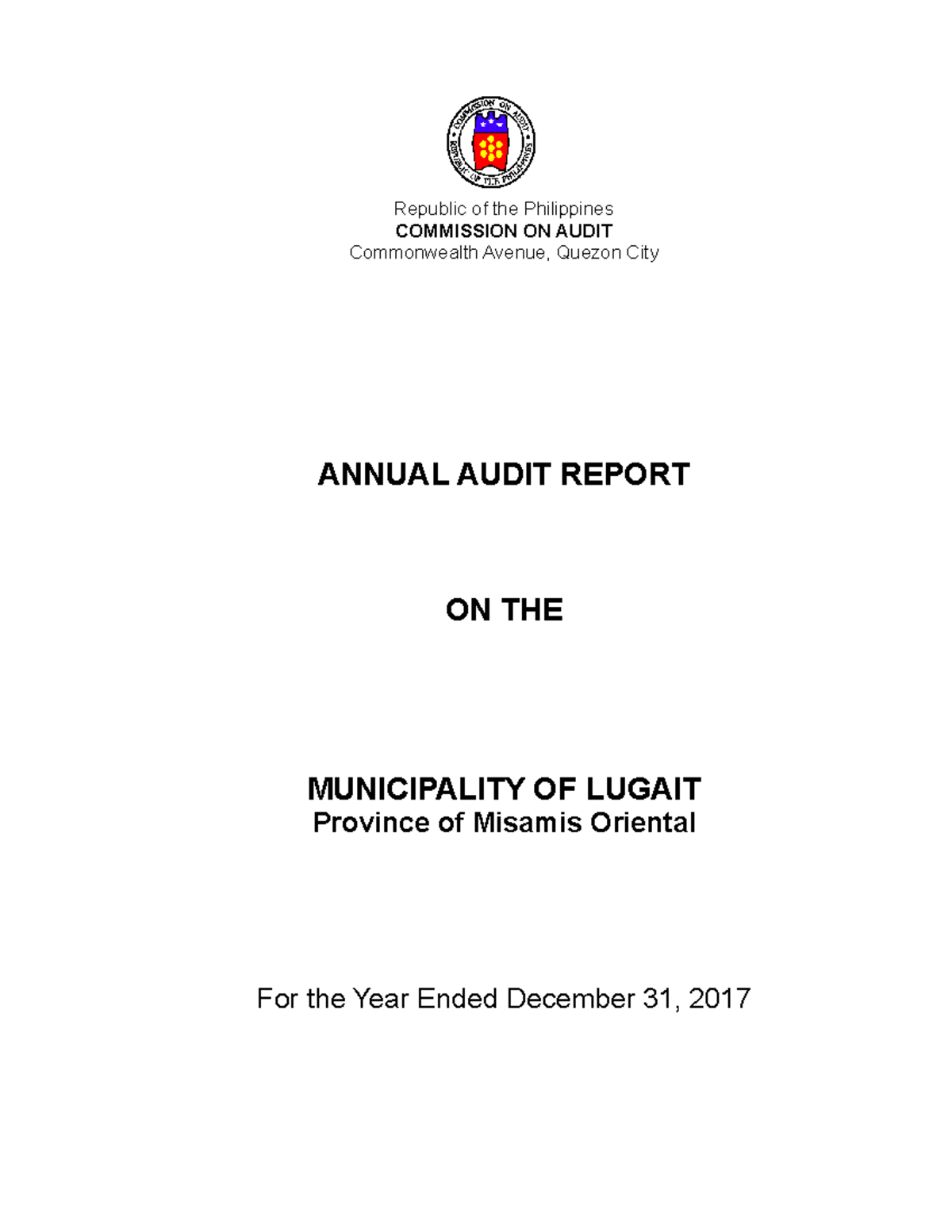 Lugait 2017 Audit Report - Republic of the Philippines COMMISSION ON ...