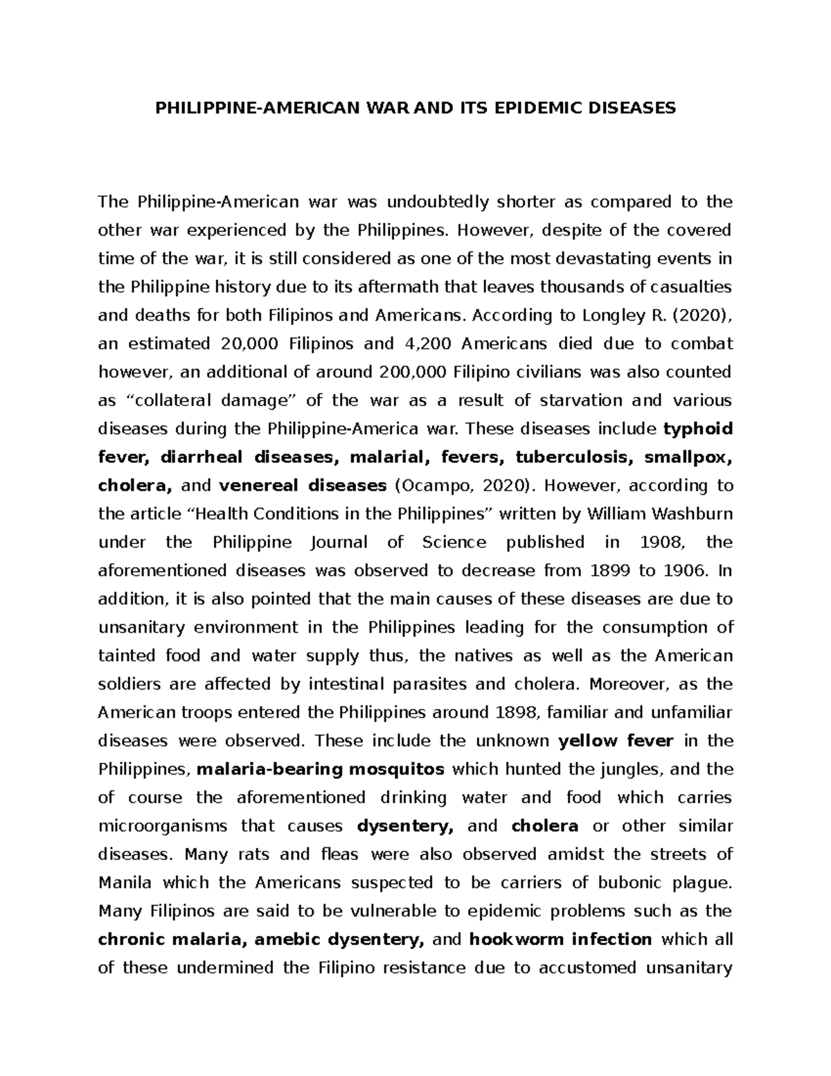Philippine- American WAR AND ITS Epidemic Diseases - PHILIPPINE ...