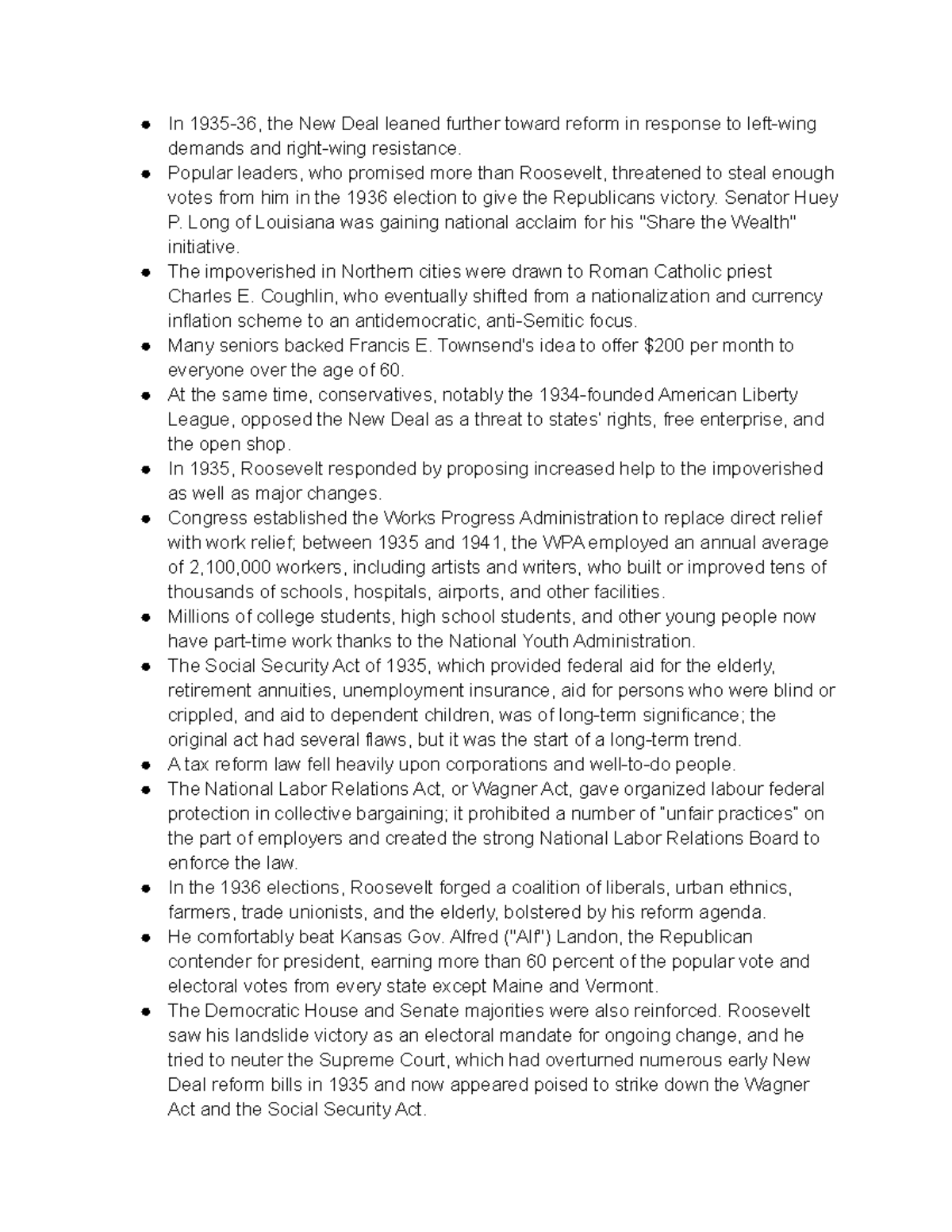 The Second New Deal - Lecture notes from class - In 1935-36, the New ...