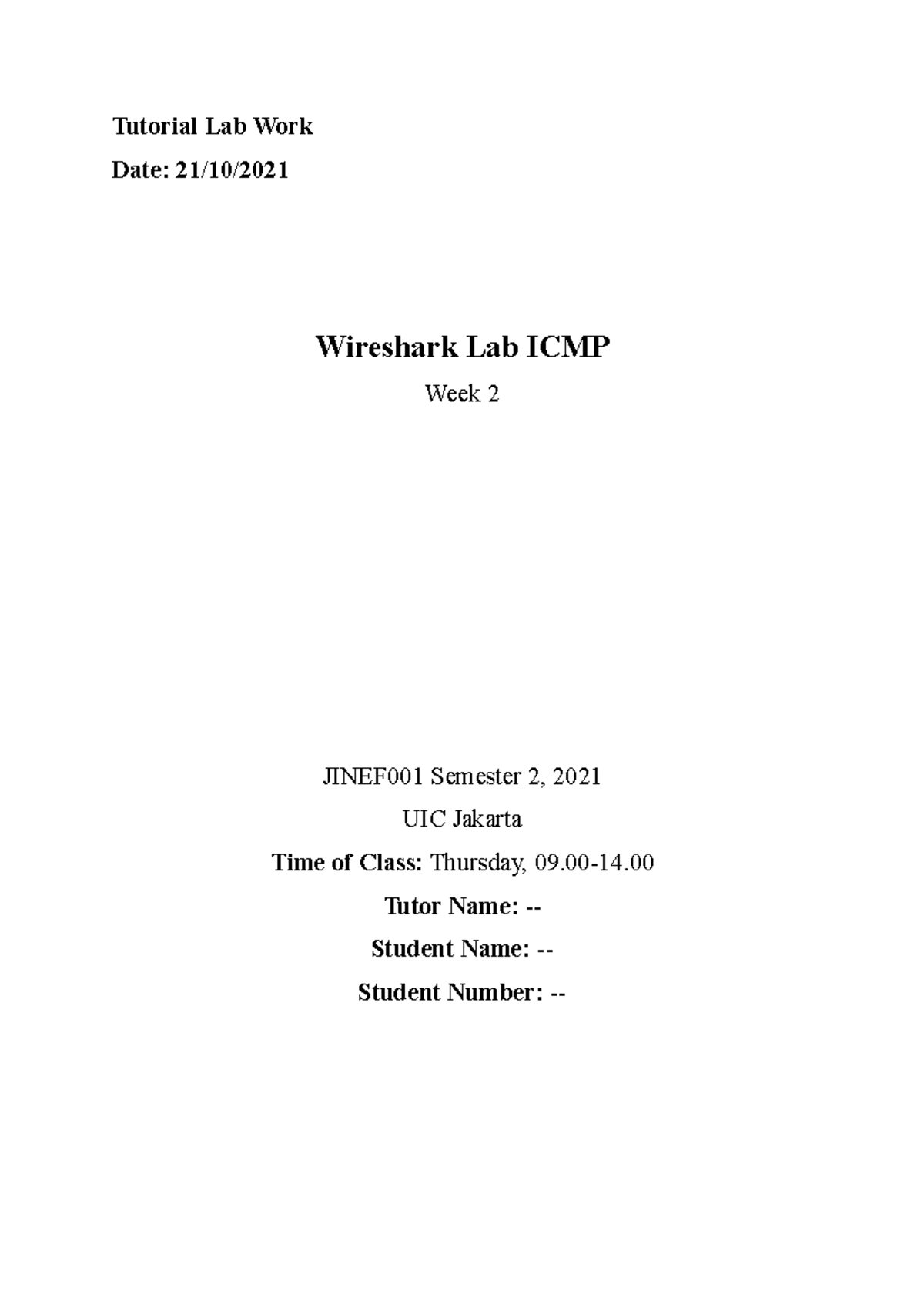 Tutorial Lab work report - Week2 Av 3-1 NETWORK FUNDAMENTALS001 ...