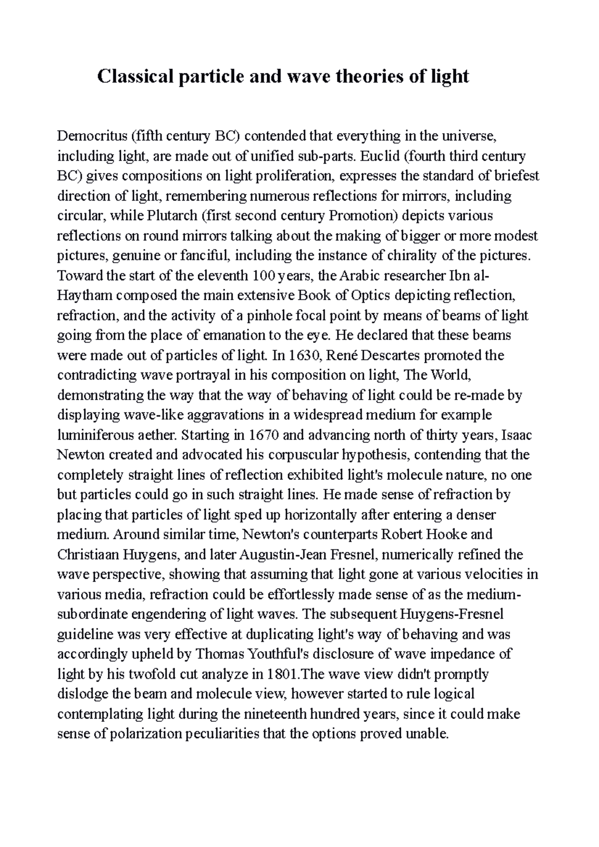 Classical particle and wave theories of light - Classical particle and wave theories of light ...