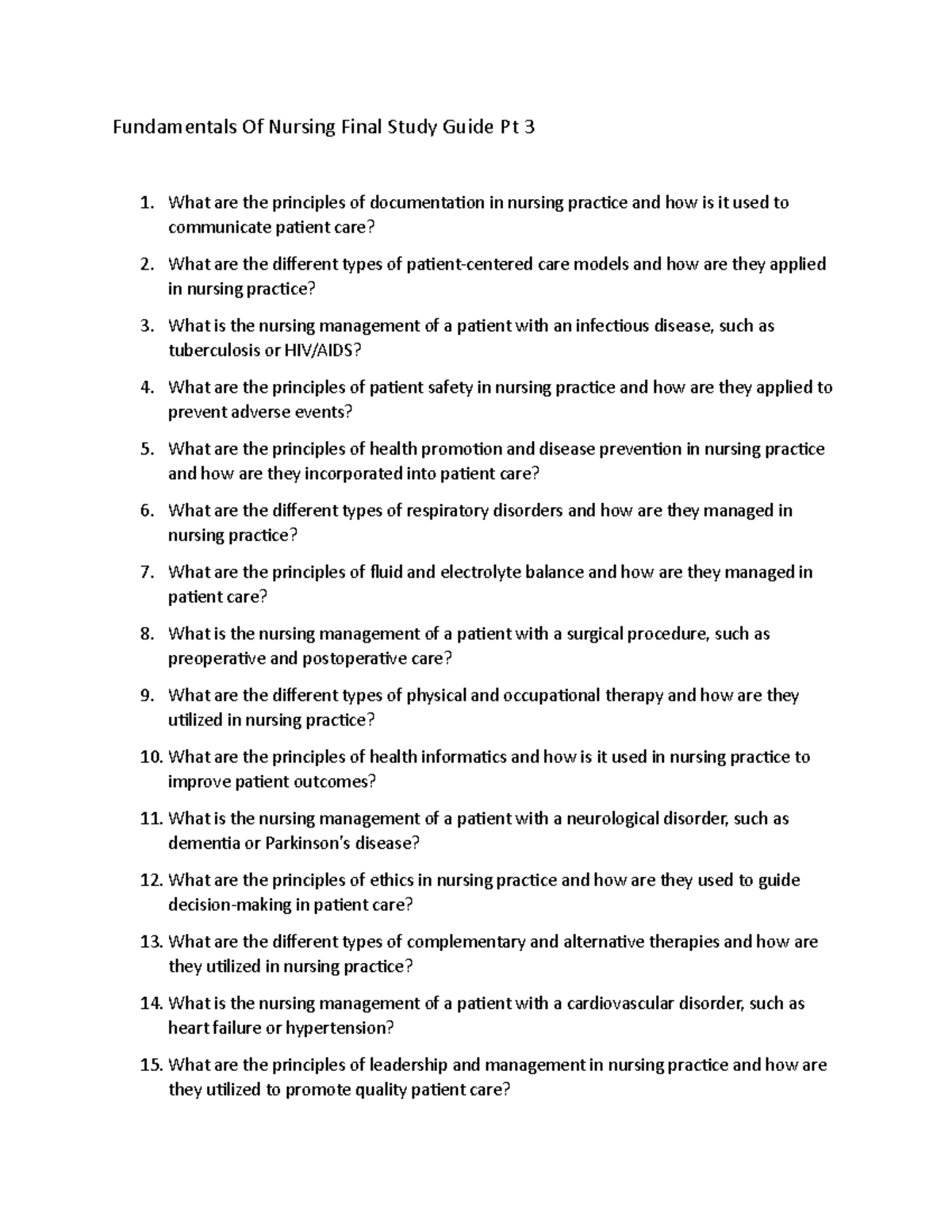 Fundamentals Of Nursing Final Study Guide Pt 3 - Documentation is used ...