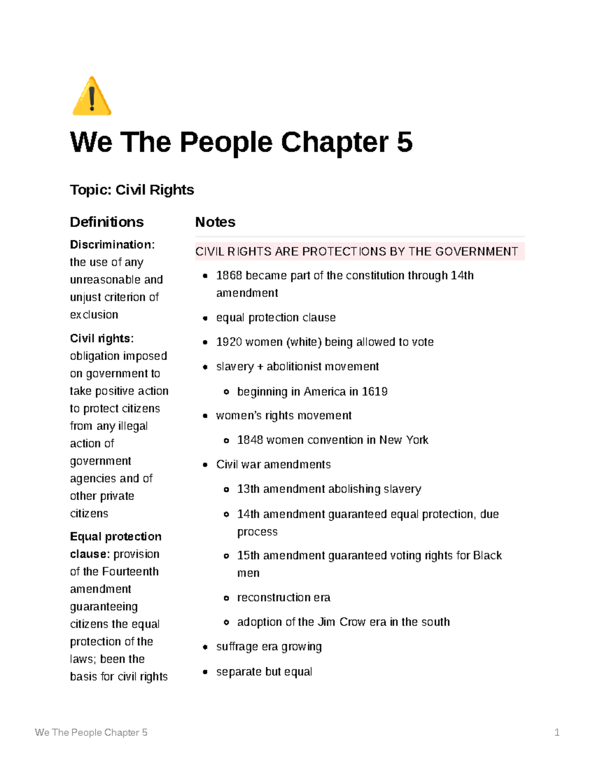 We The People Chapter 5 - ⚠ We The People Chapter 5 Topic: Civil Rights ...