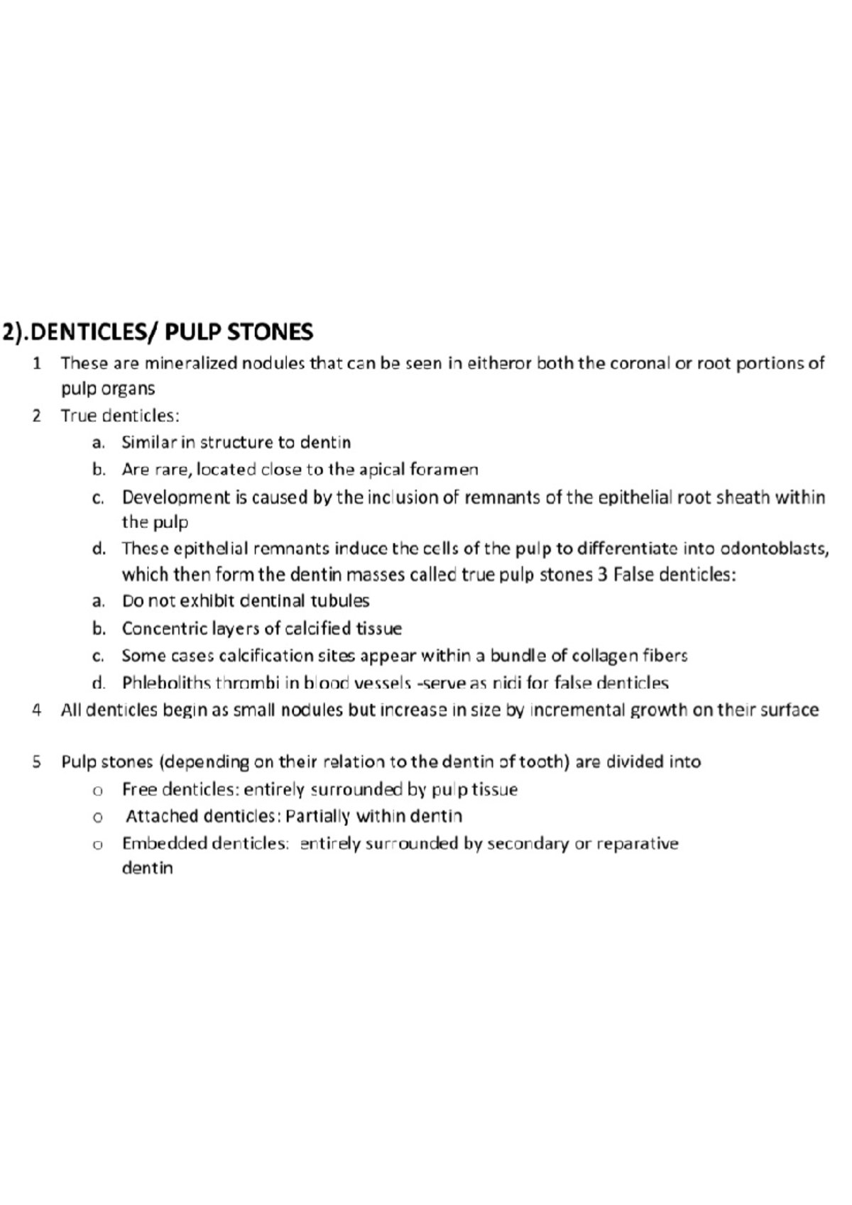 Denticles or Pulp stone - Bachelor of Dental Surgery - Studocu