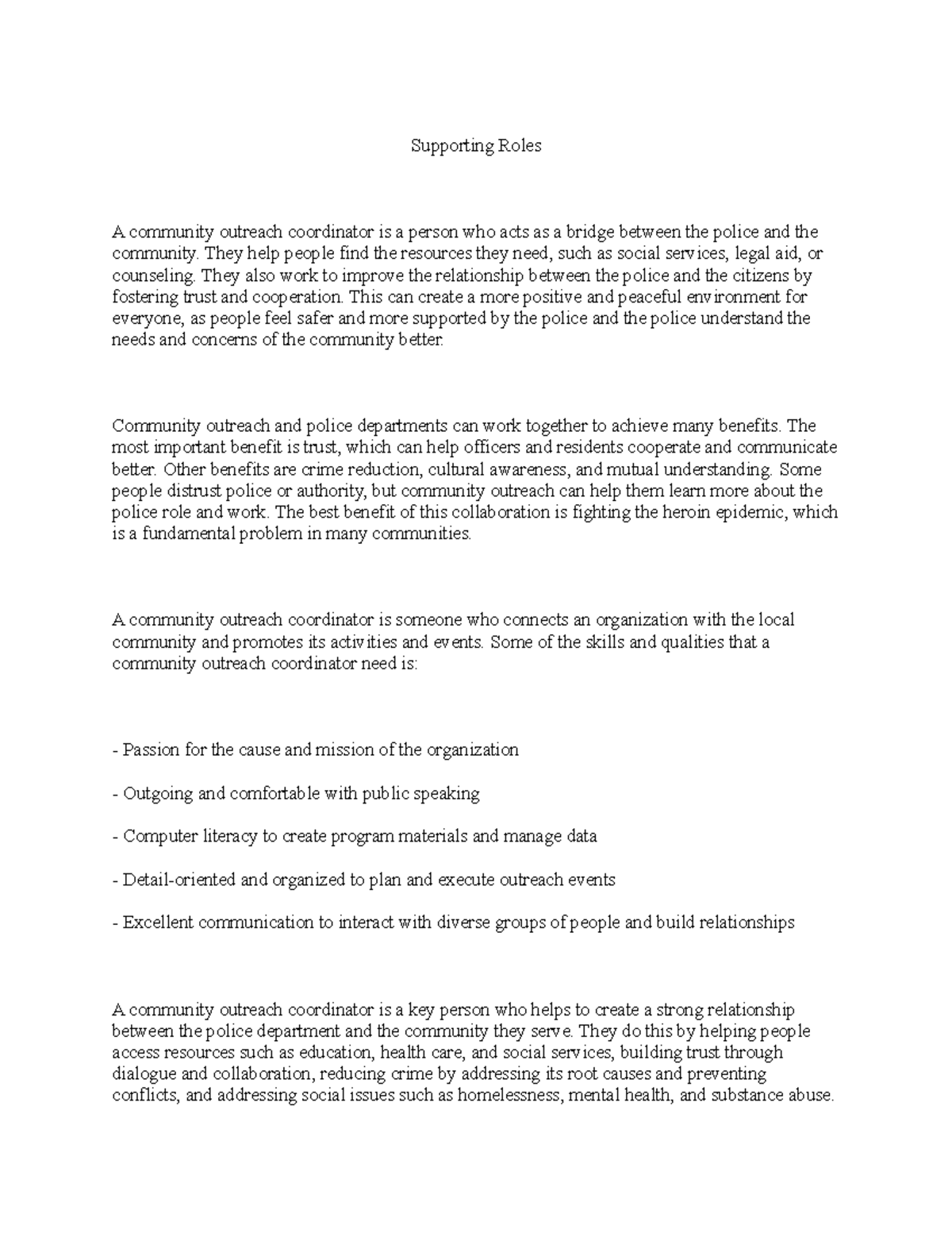 Module 5 Journal Assignment Supporting Roles - Supporting Roles A ...
