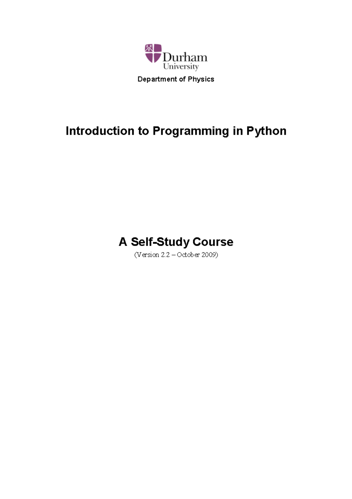 Introduction to Programming in Python - Department of Physics ...