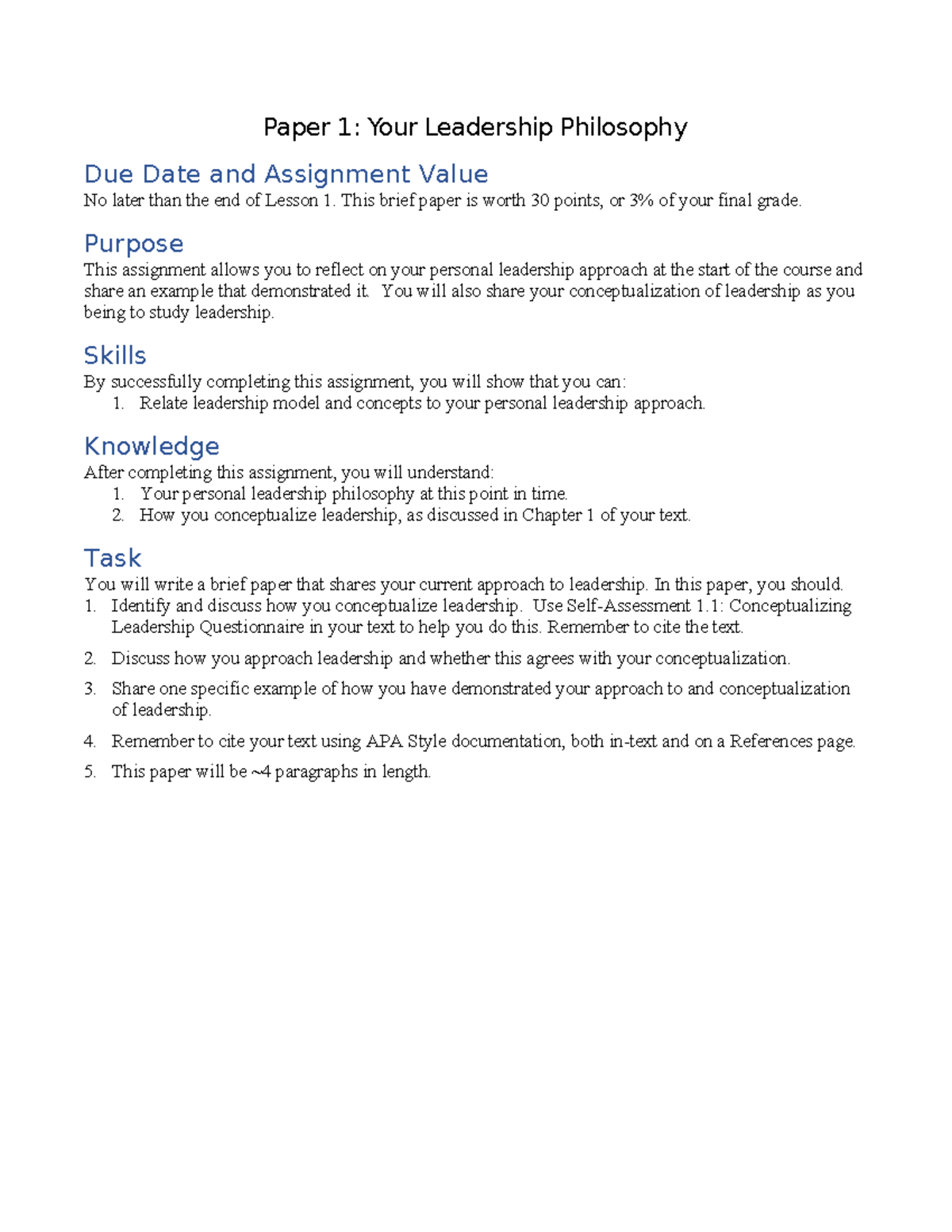 1 Leadership Philosophy Guidance(1) - Paper 1: Your Leadership ...