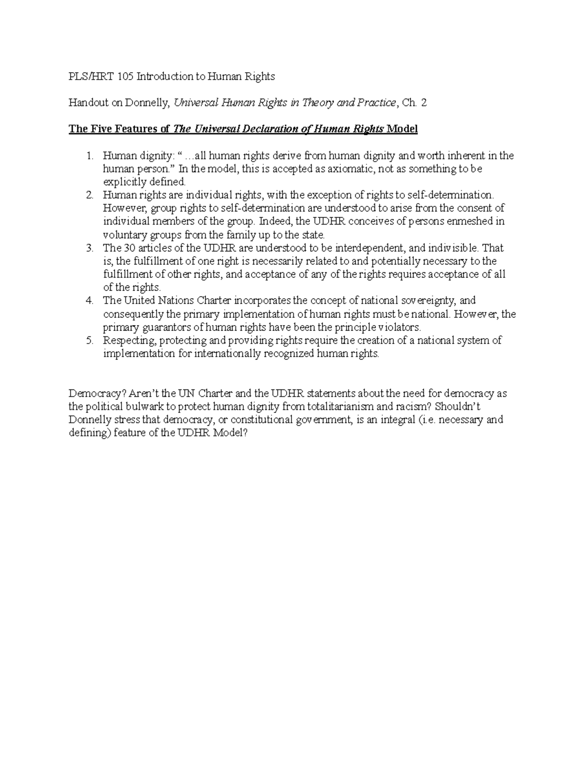 Handout on the UDHR Model - PLS/HRT 105 Introduction to Human Rights ...