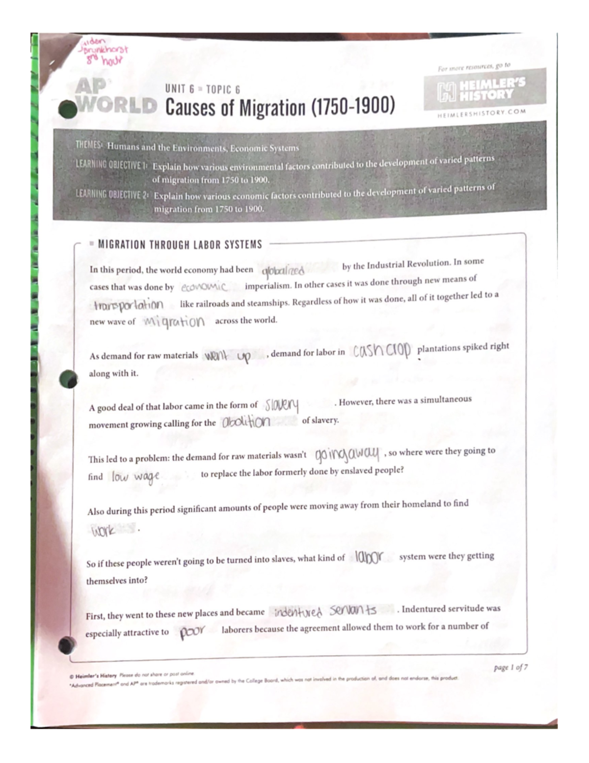 World Causes of Migration (1750-1900) - HIST 1120 - Studocu