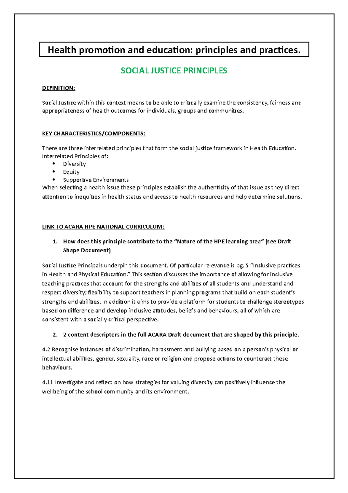 Social Justice - Health promotion and education: principles and ...