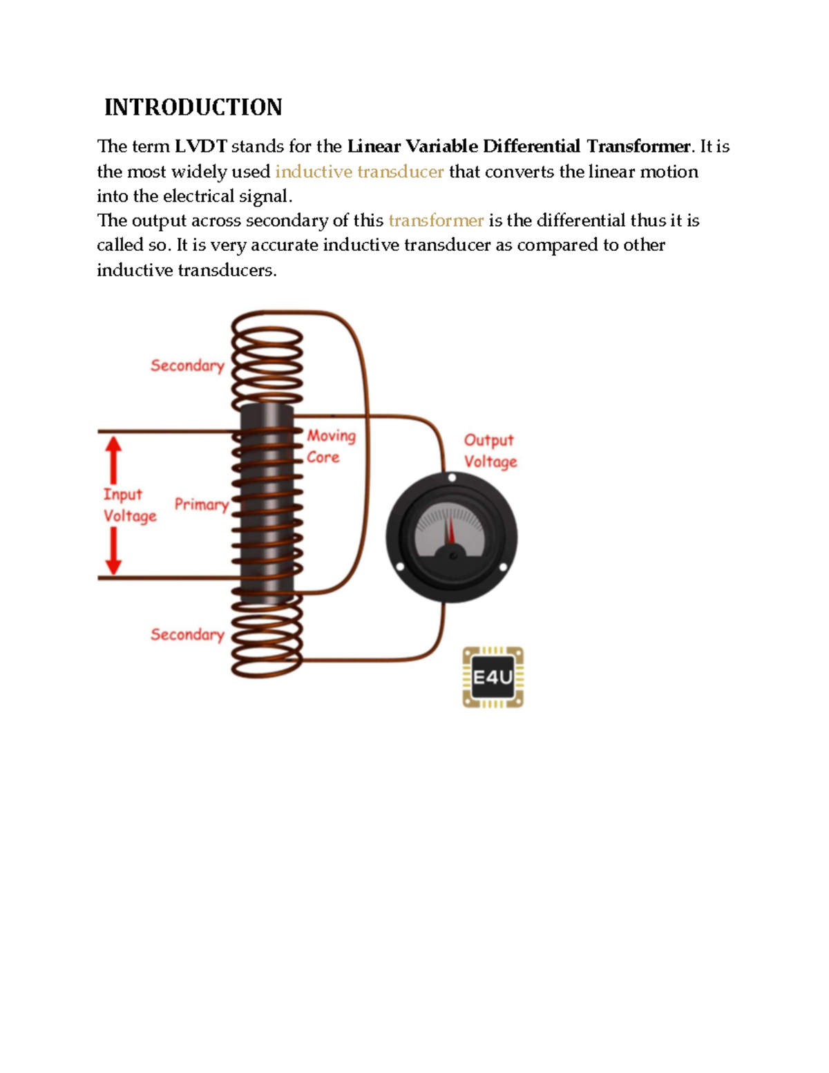 Mechatronics PBL - Project about LVDT - INTRODUCTION The term LVDT ...