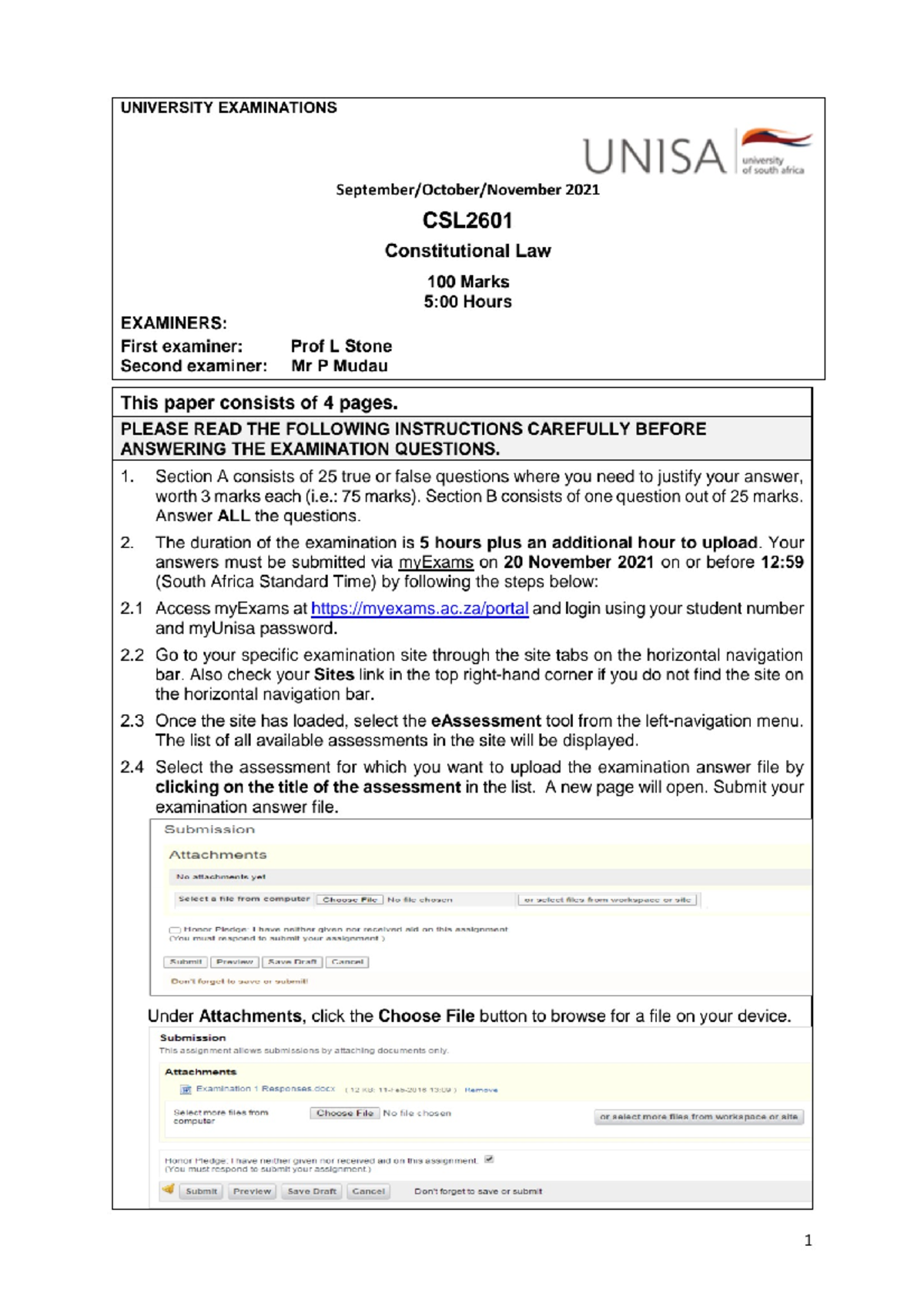 November 2021 CSL2601 exam con law - 54104 - Studocu