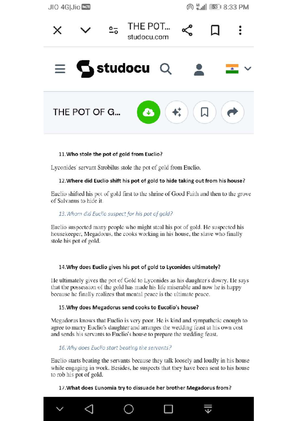 Screenshot 20240824-203354 - JIO VoLTE 46 53 8:33 PM X THE POT. studocu ...