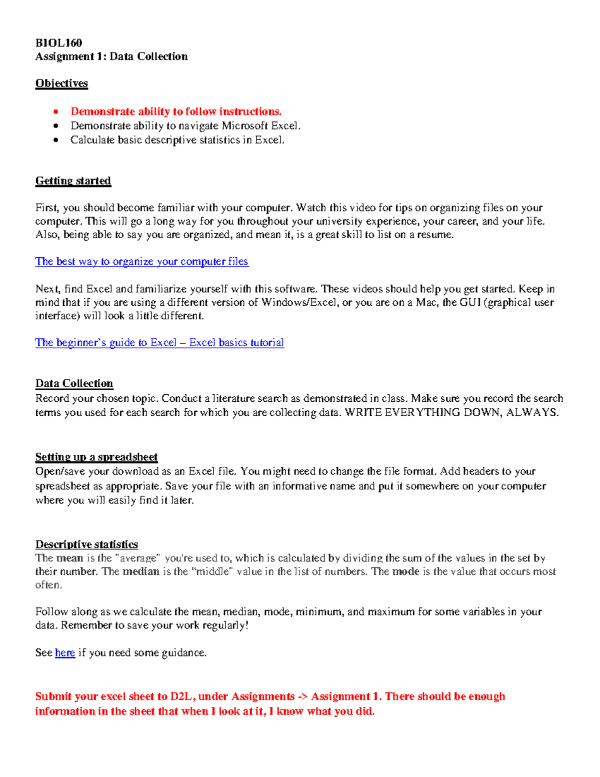 Assignment 1 - BIOL Assignment 1: Data Collection Objectives ...