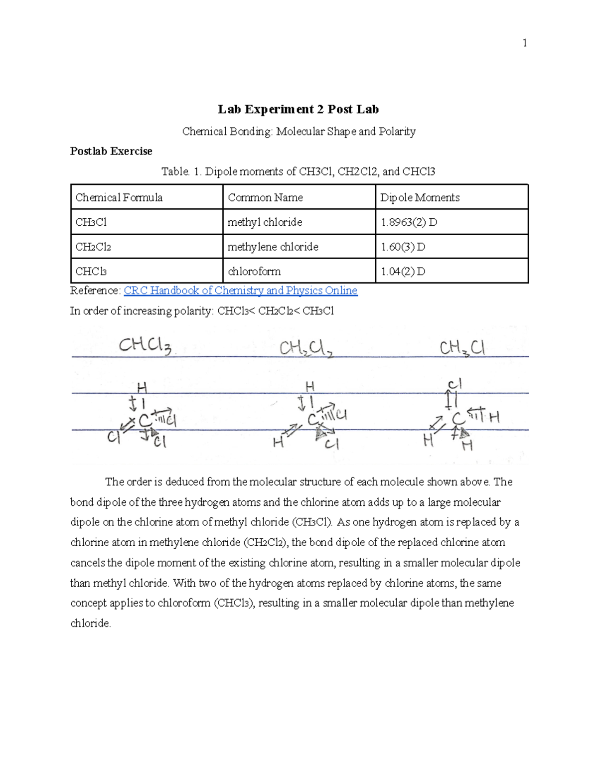 2022 Fall Lab Experiment 2 Post Lab - 1 Name: Vivian Ting Lab Experiment 2 Post Lab Chemical ...