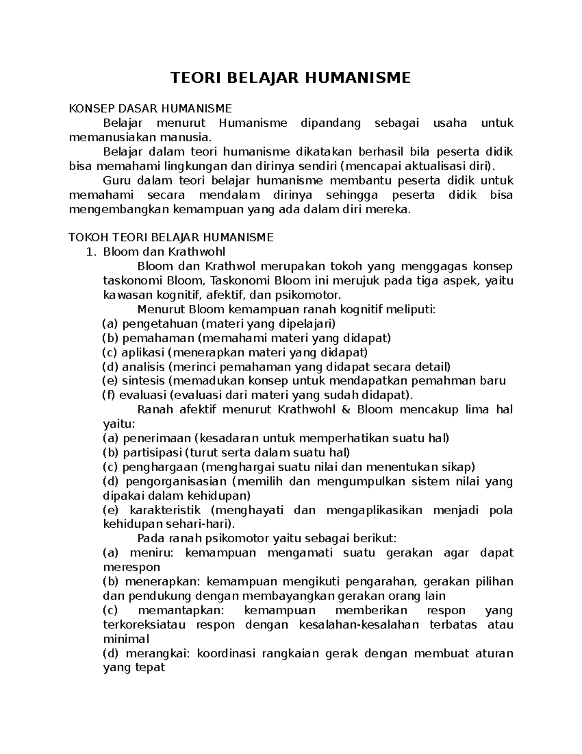 Teori Belajar Humanisme - TEORI BELAJAR HUMANISME KONSEP DASAR HUMANISME Belajar menurut ...