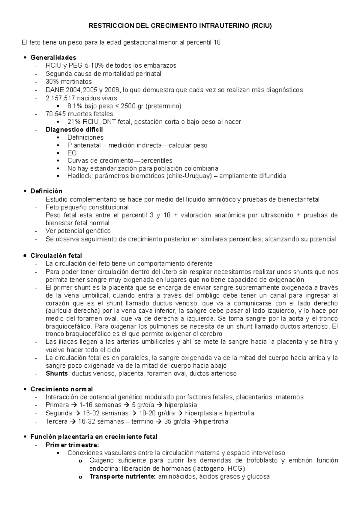 Apuntes sobre RCIU - RESTRICCION DEL CRECIMIENTO INTRAUTERINO (RCIU) El ...
