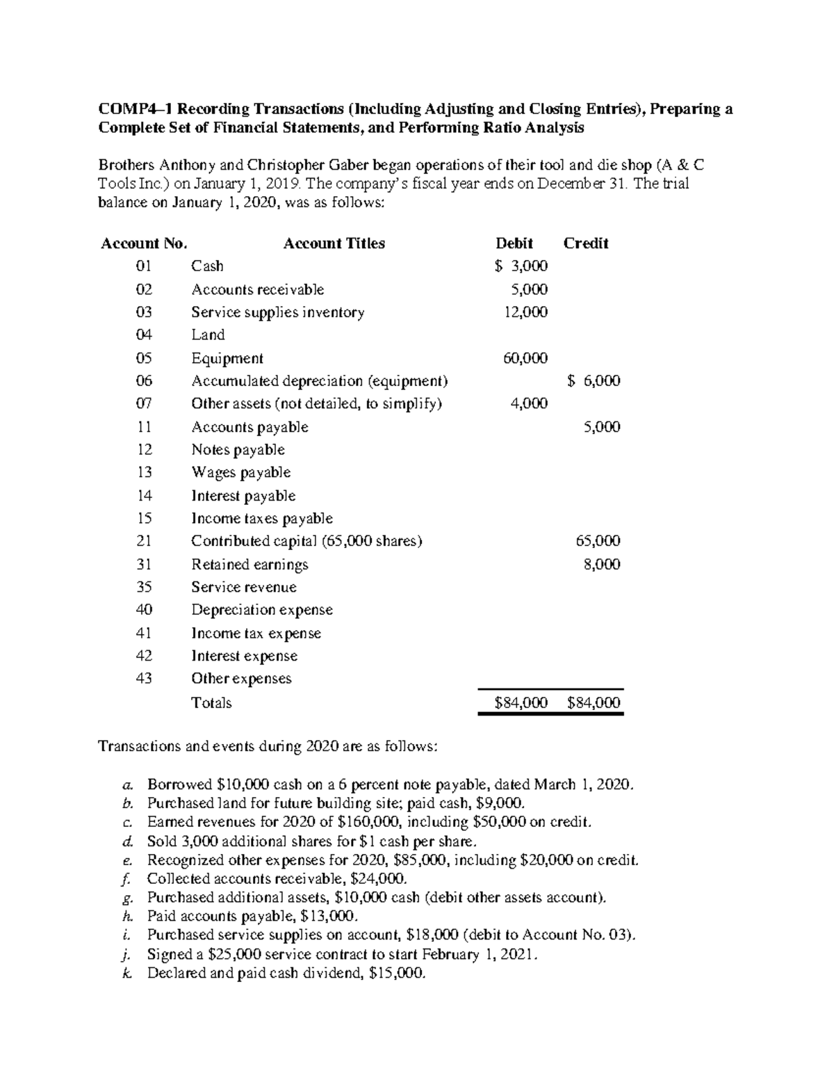 COMP4-1 - COMP4-1 - COMP4–1 Recording Transactions (Including Adjusting ...