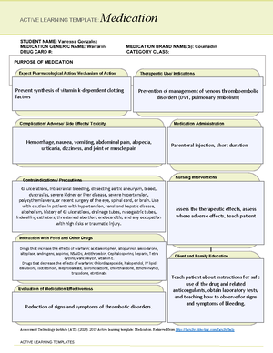 drug dossage drug cards for Clopidogrel - STUDENT NAME: MEDICATION ...