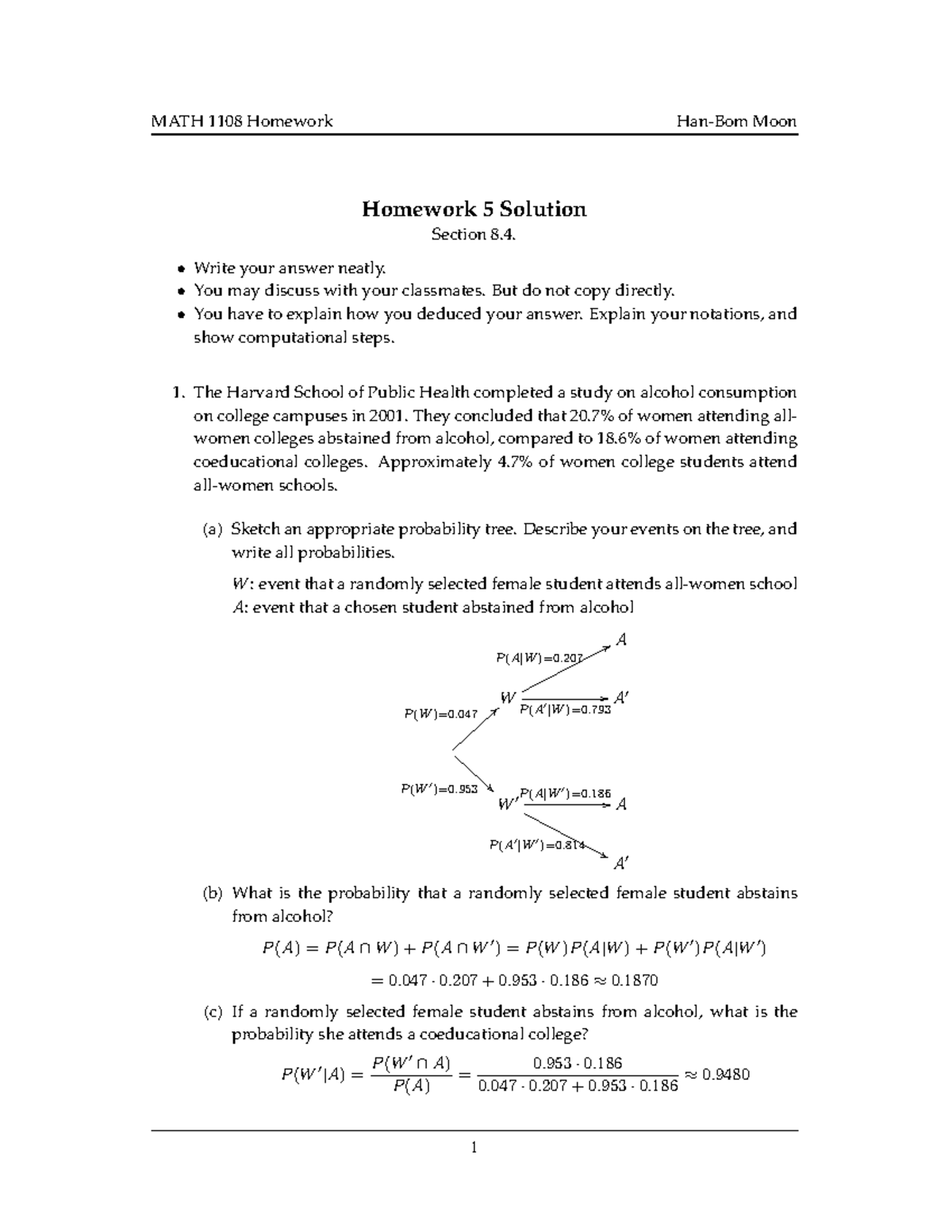 Homework 5 sol - MATH 1108 Homework Han-Bom Moon Homework 5 Solution ...