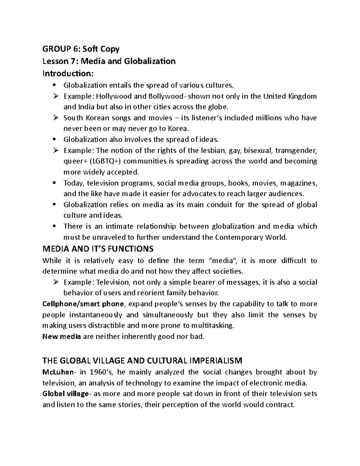 Group 6- TCW - Notes - GROUP 6: Soft Copy Lesson 7: Media and ...