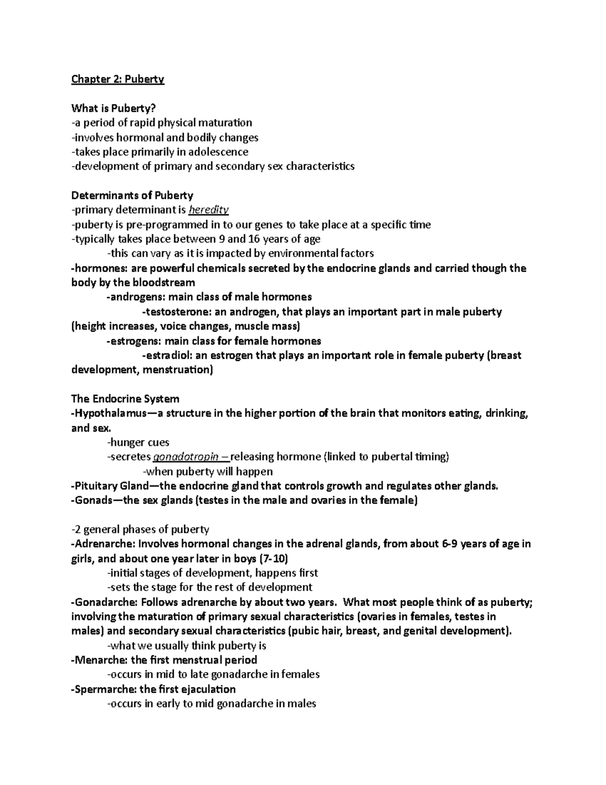Chapter 2- Puberty - Chapter 2: Puberty What is Puberty? -a period of ...