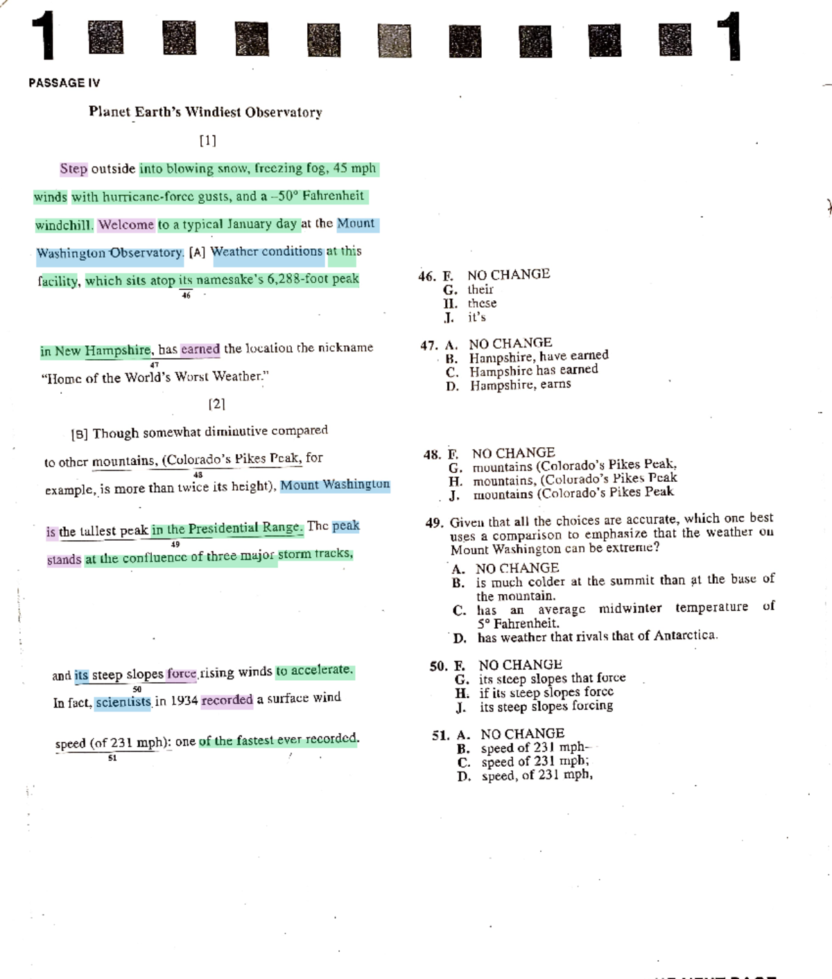 English Passage Breakdown - 1 - 1 PASSAGE IV Planet Earth's Windiest ...