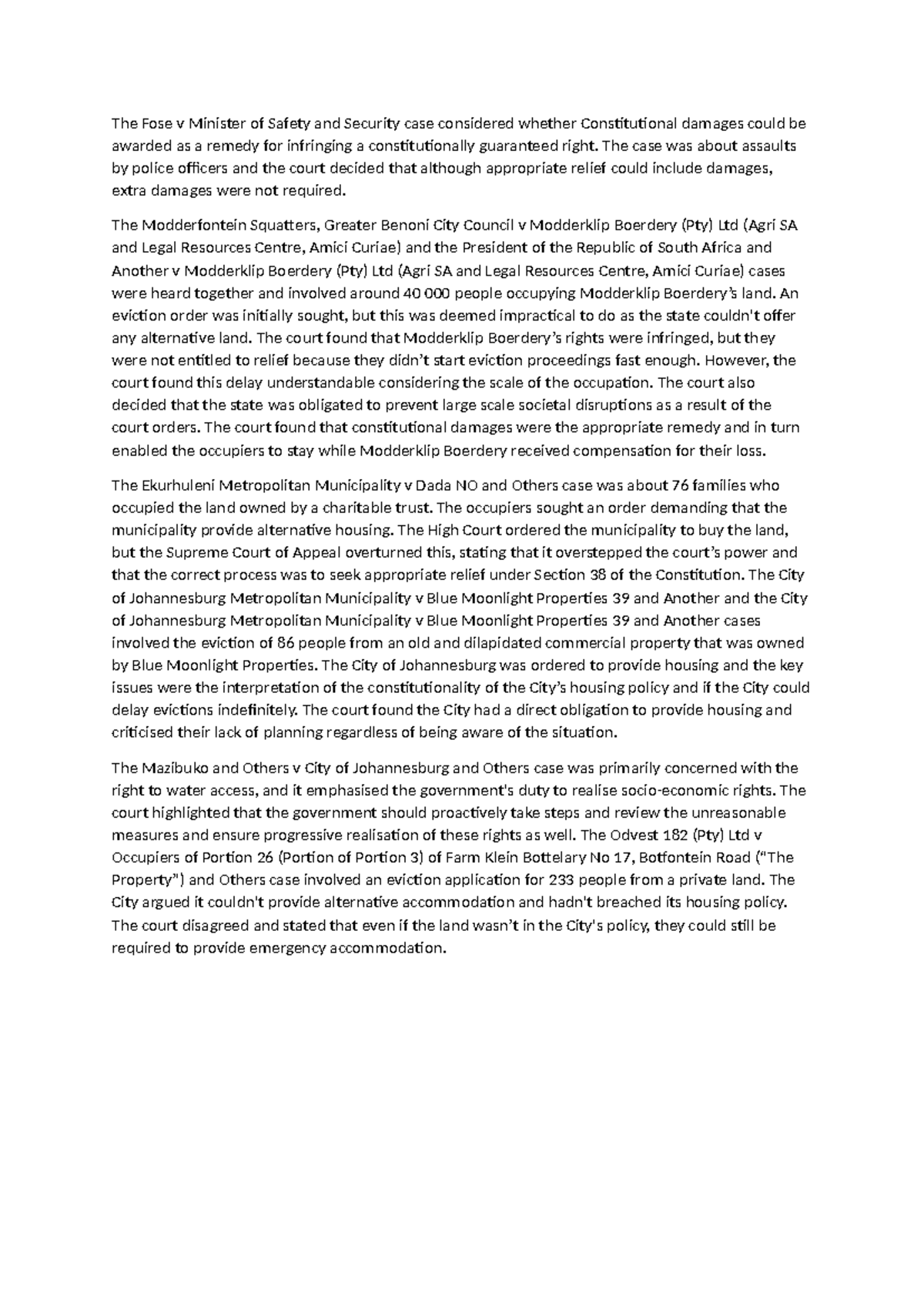 Constitutional Law Group Assignment - The Fose v Minister of Safety and ...