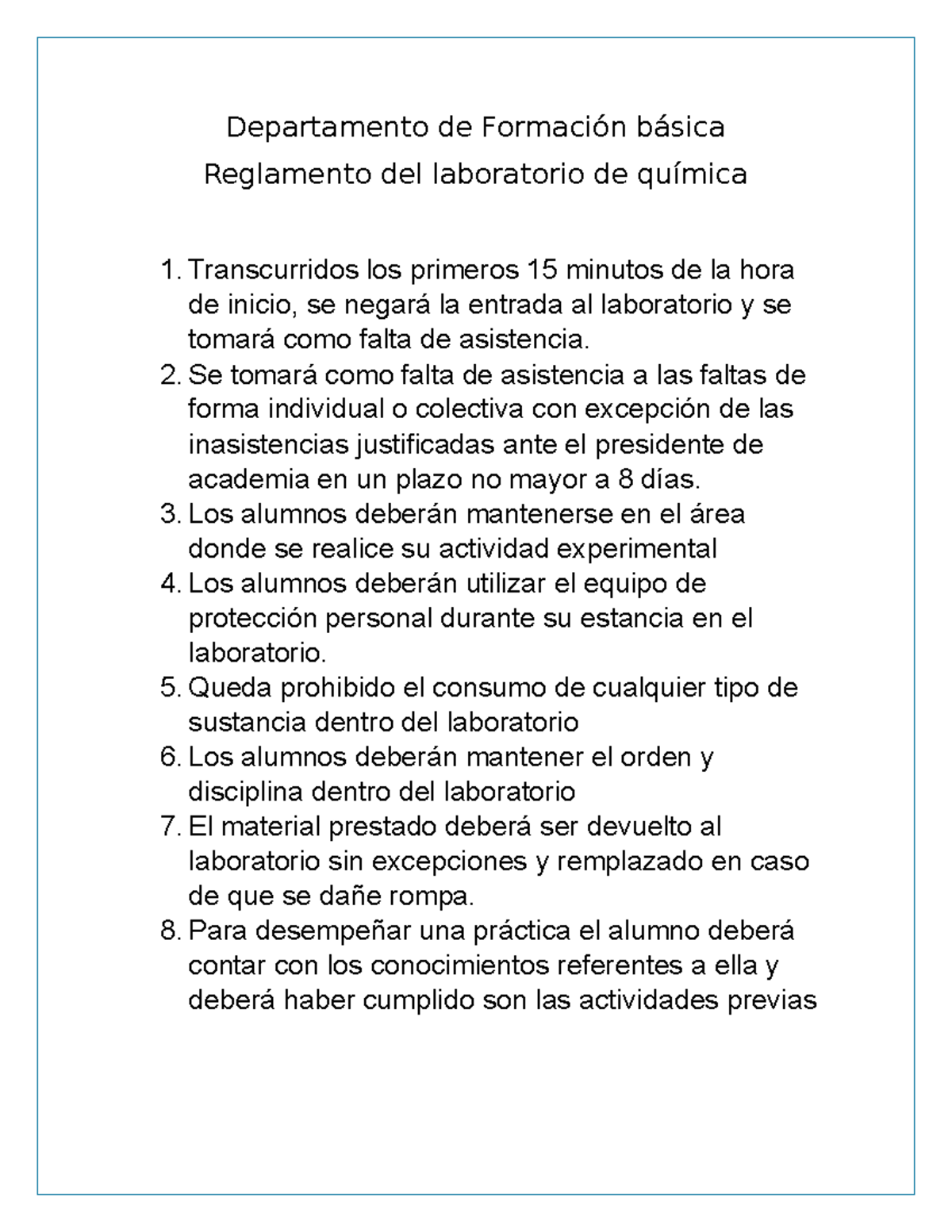 Practica 1 química de las soluciones - Departamento de Formación básica Reglamento del ...