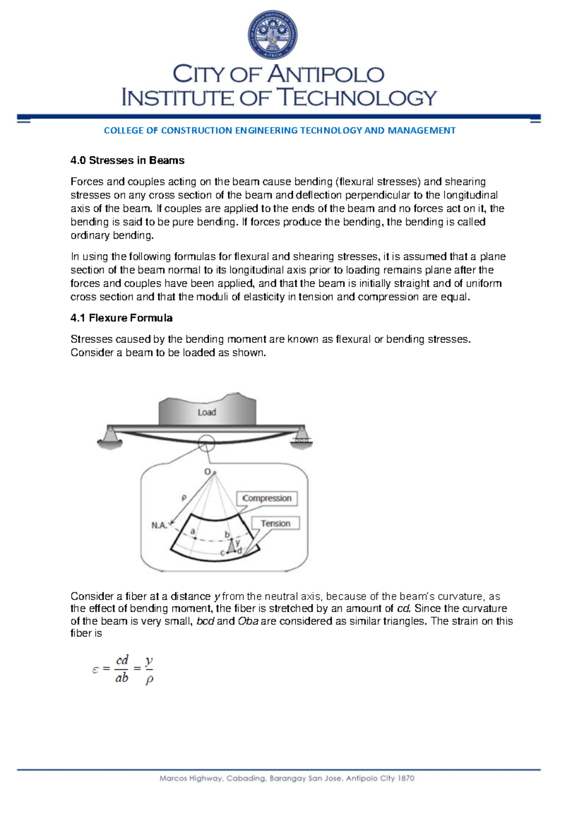 Lesson 4 Stresses in Beams - 4 Stresses in Beams Forces and couples ...