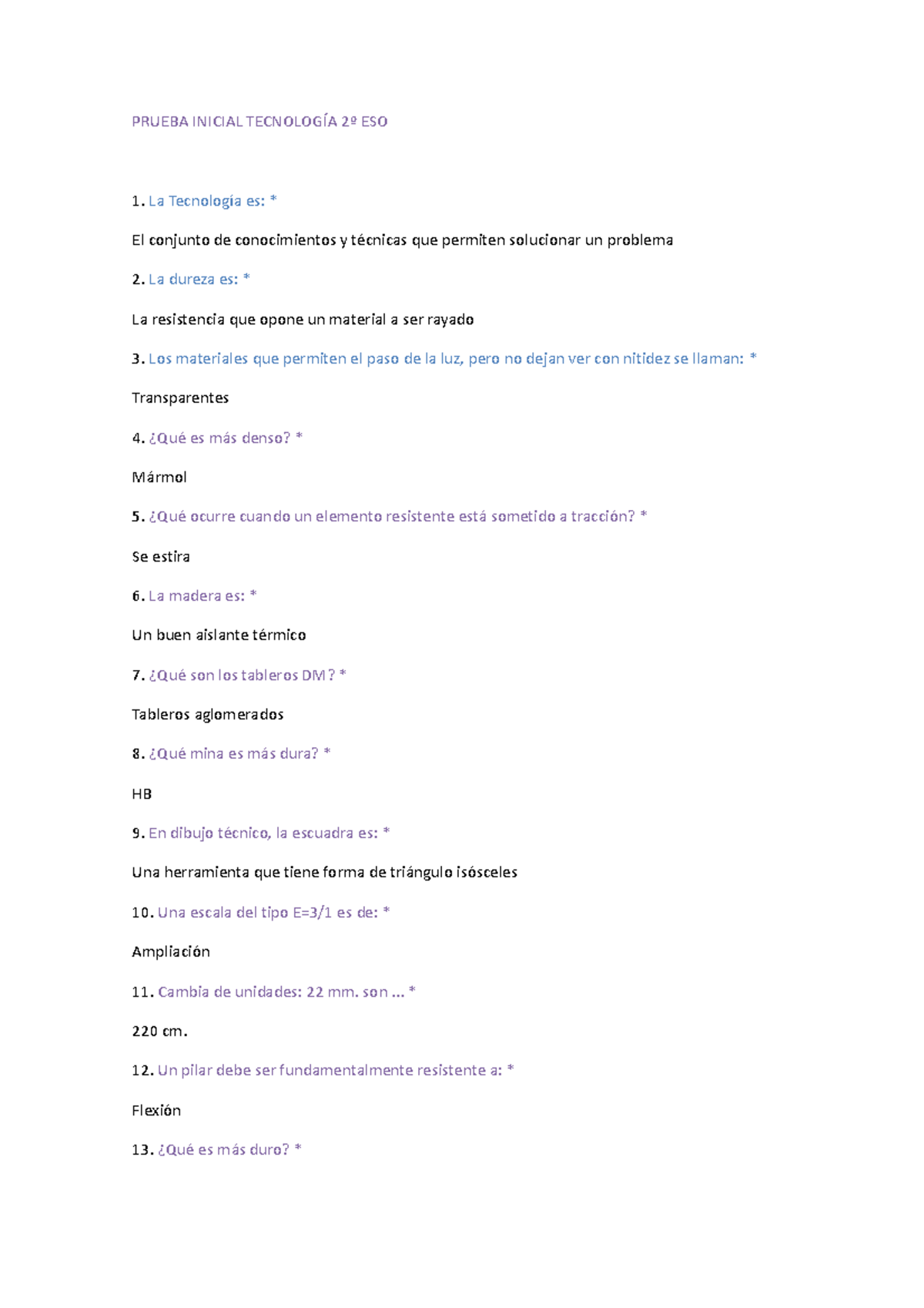 Prueba Inicial Tecnología 2º ESO - PRUEBA INICIAL TECNOLOGÍA 2º ESO La ...