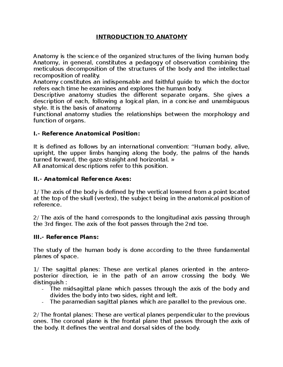 0- Introduction TO Anatomy - INTRODUCTION TO ANATOMY Anatomy is the ...